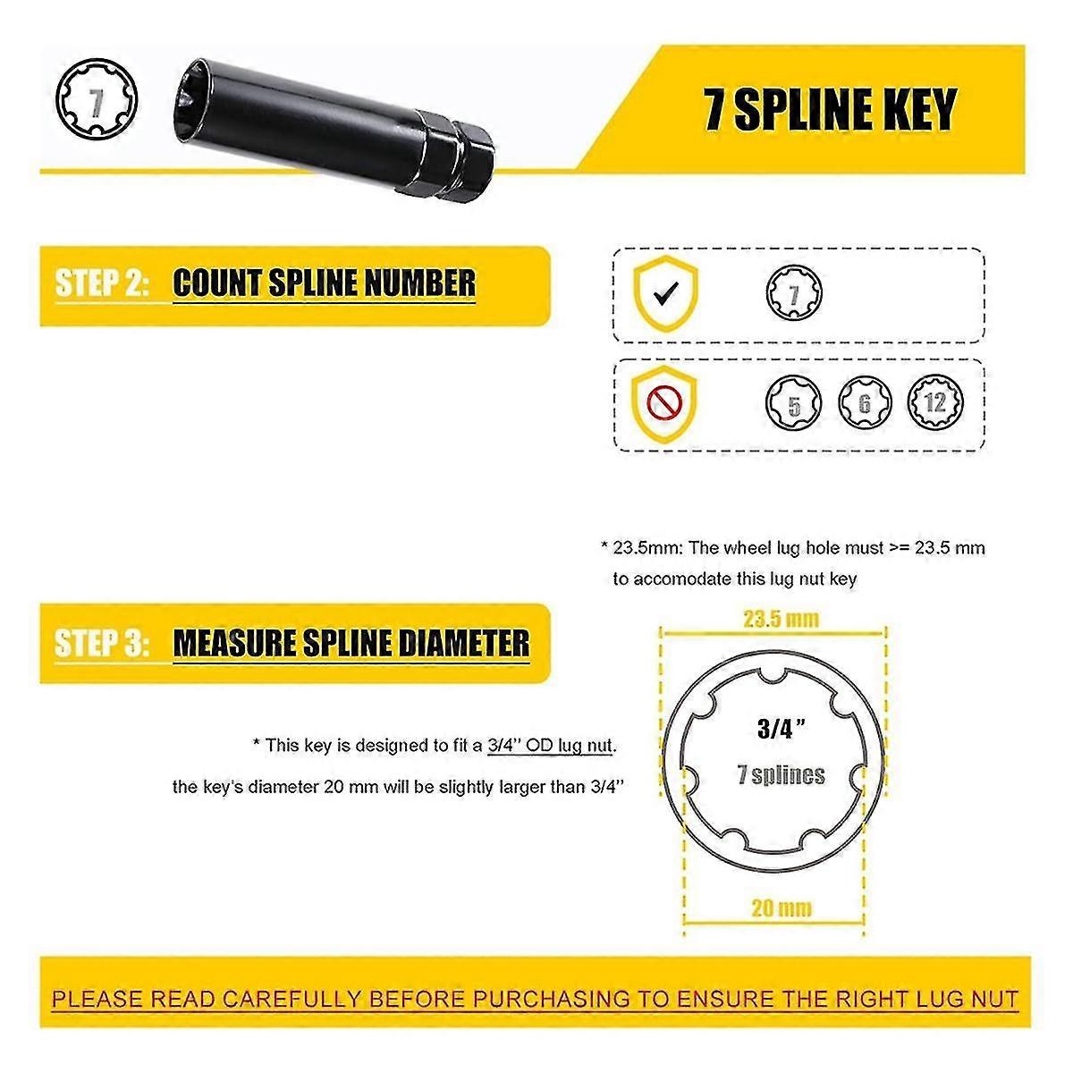 7 Spline Lug Nut Key 6 Spline Lug Nut Socket Removal Tool, 2 PCS Dual ...