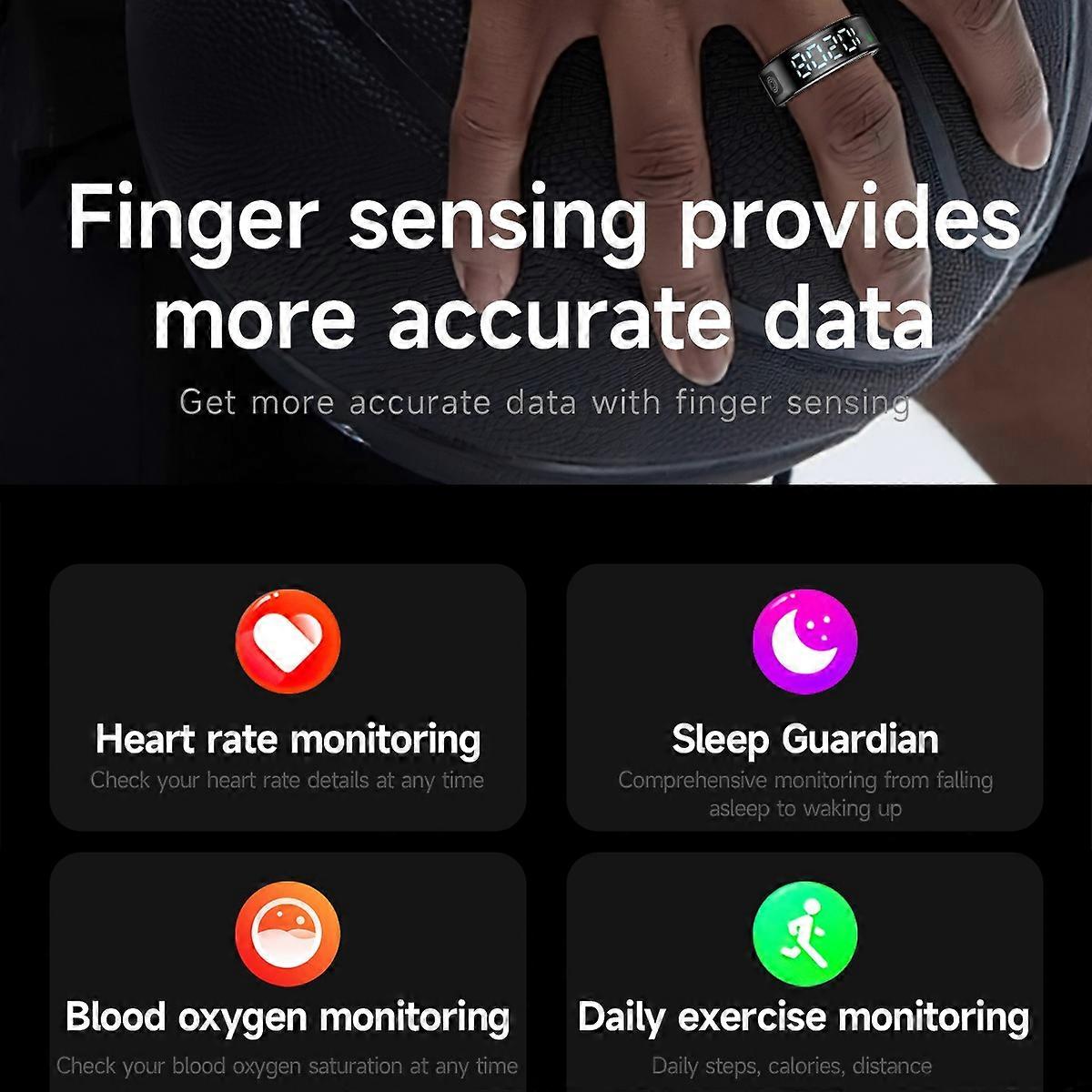 SR08 Digital Display Smart Ring Sleep Tracker Blood Oxygen Heart Rate Monitor Ring with Charging ...