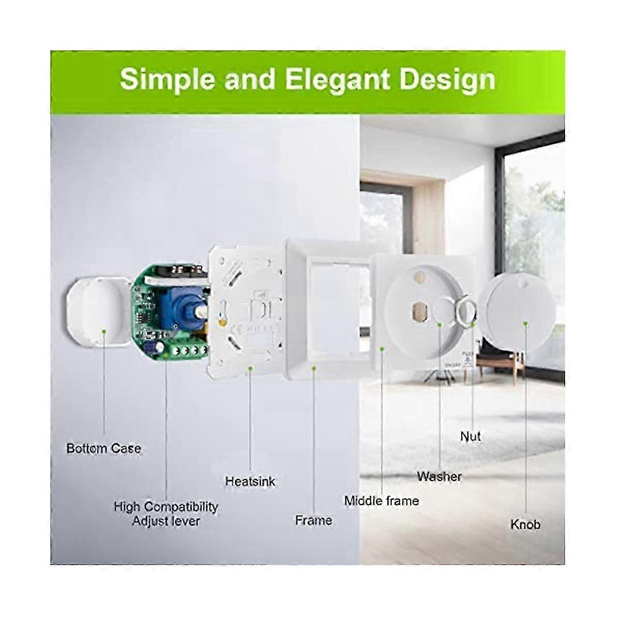LED Dimmer Switch, Flush-Mounted Dimmer for Dimmable LED and Halogen, 5 ...