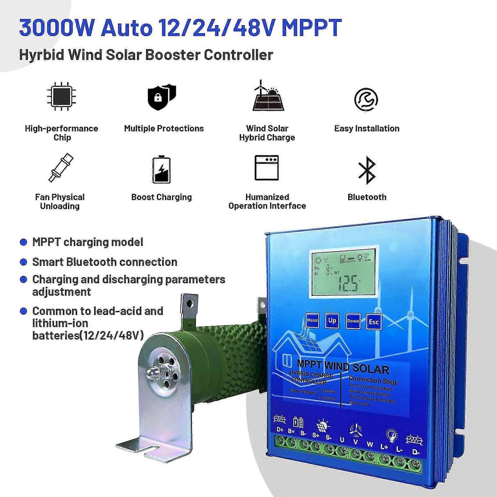 MPPT 2000W 3000W Hybrid Wind Solar Charge Controller Wind Turbine Solar panel Regulator WIFI For ...