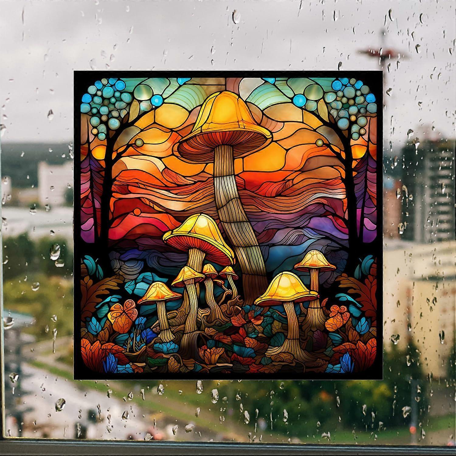 3Pcs 3D Psychedelic Forest Mushroom Painted Static Glass Stickers,Anti ...