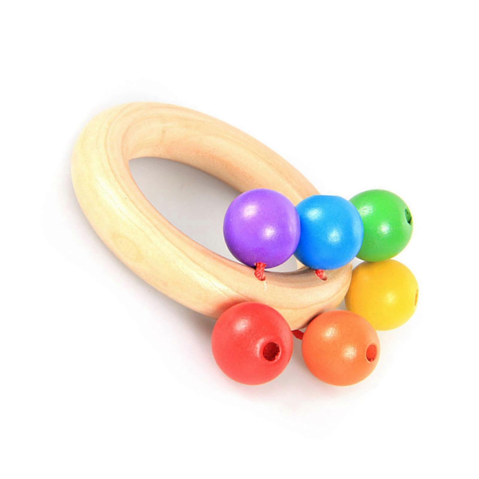 Baby Rattle Solid Wood Colorful Cute Shape Easy Hand Grip Shaker Rattle ...