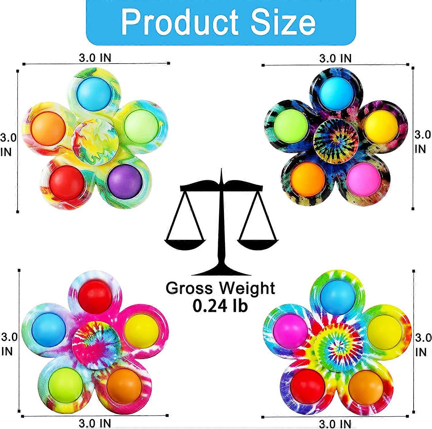 Fidget Spinner Pop Toys 4 Pack, Tie-Dye Push Popper-Bubble Fidget Toys ...