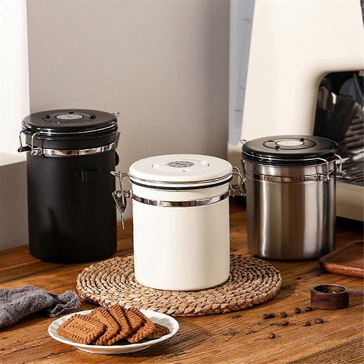 Coffee Canister Airtight Bean Container with Date Tracker Stainless ...
