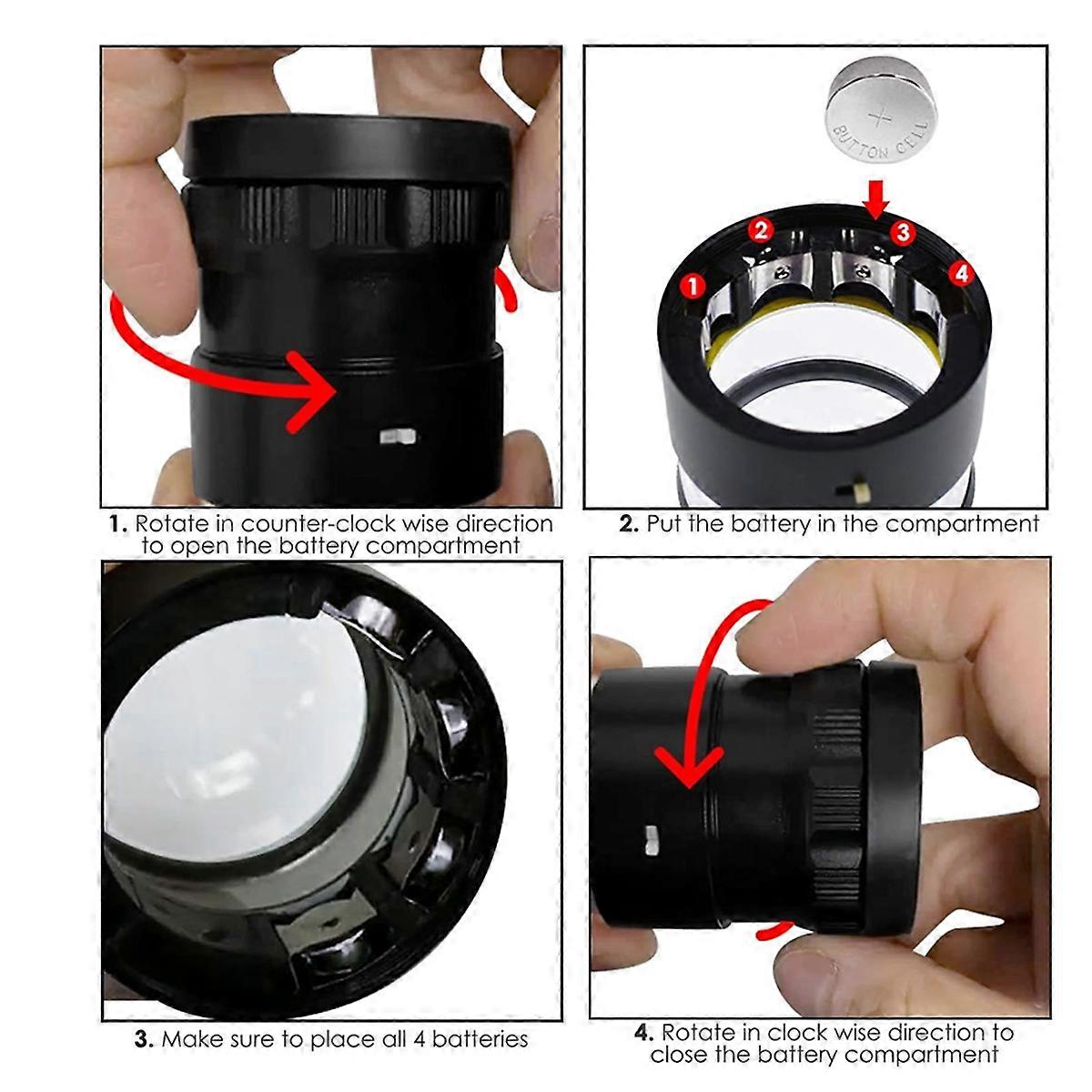 10X Loupe Magnifier, Jewelers Loupe 8 LED Light 4 Glass Scale Chart ...