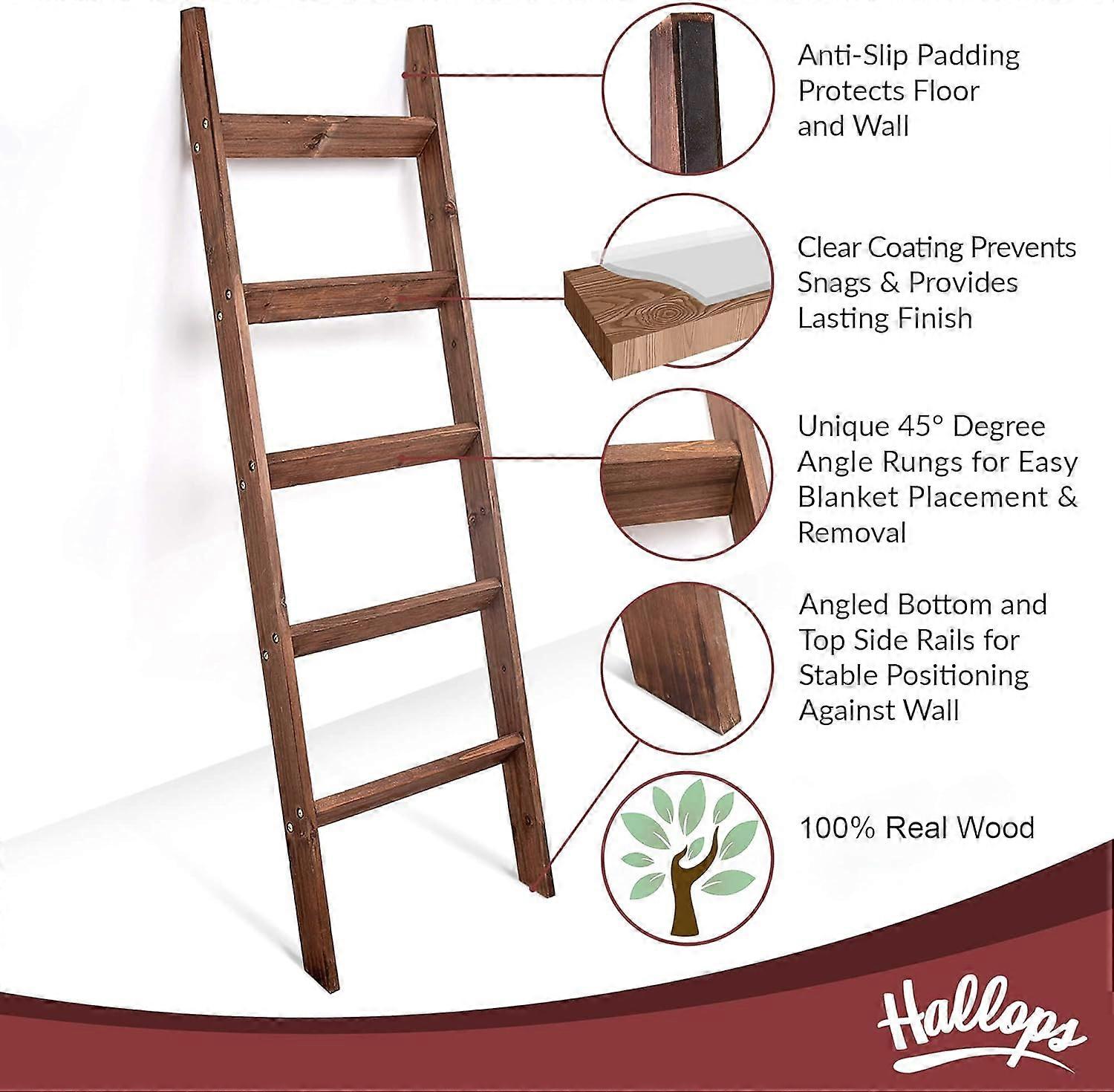5 ft Premium Wood Rustic Ladder Shelf, Brown, Wall Mount | Fruugo UK