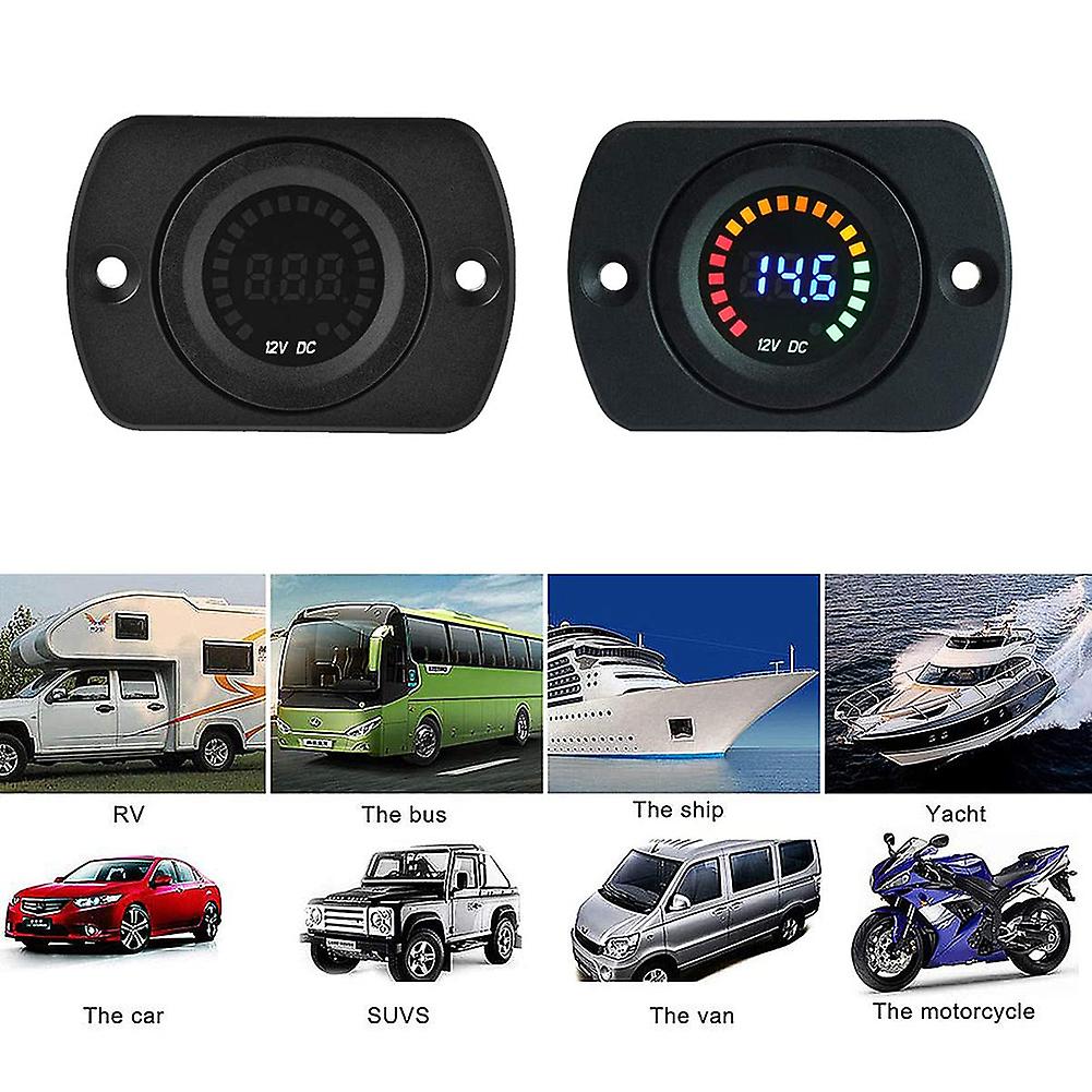 Voltmeter Gauge,12v Led Digital Display, Round Panel Waterproof For ...