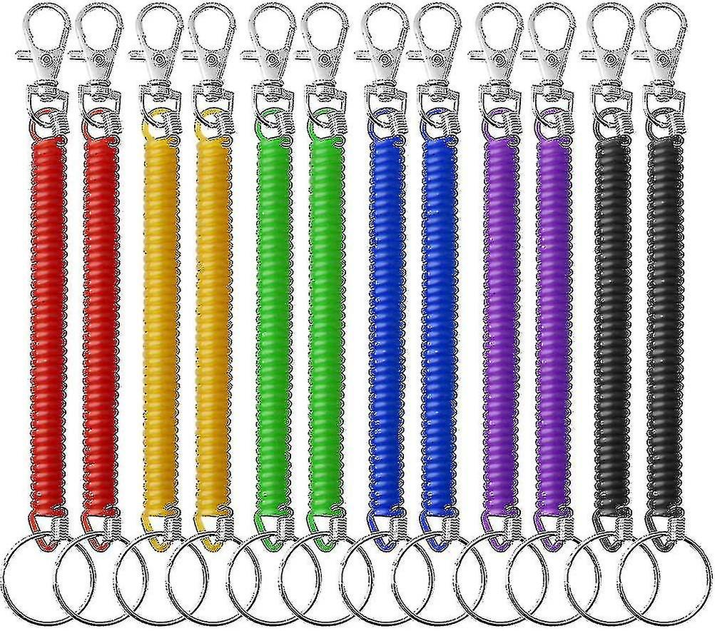 12 Pieces Stretchy Spiral Keyring, Colourful Plastic Keychain Spring ...