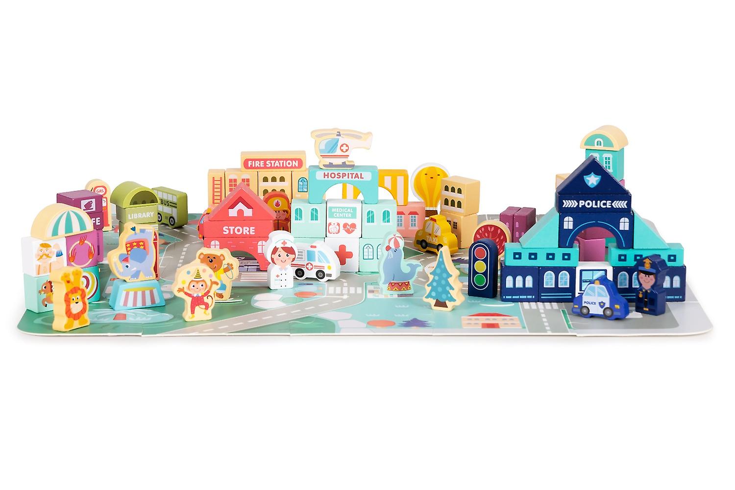 Educational Wooden Blocks City Set Rug 121 pcs | Fruugo UK