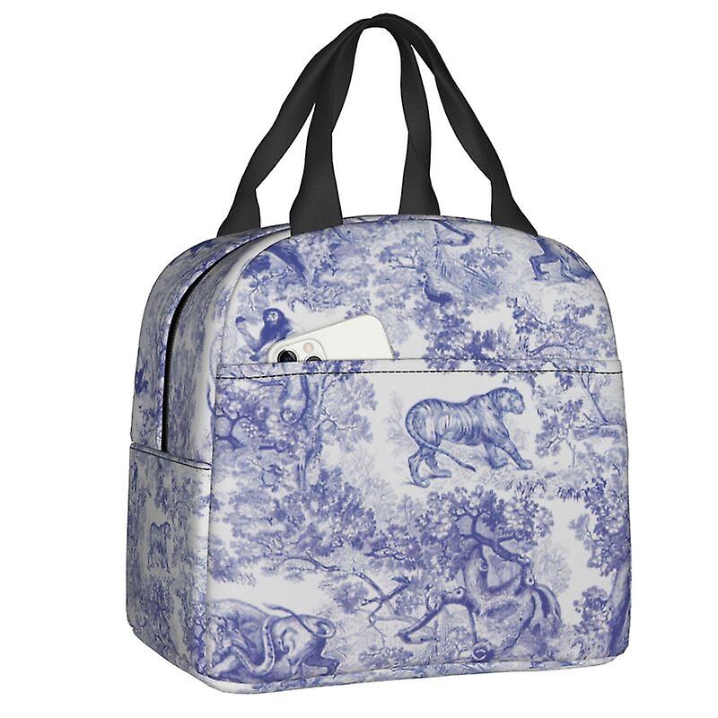 Navy Blue Toile De Jouy Motif Lunch Bag Thermal Cooler Insulated Bento ...