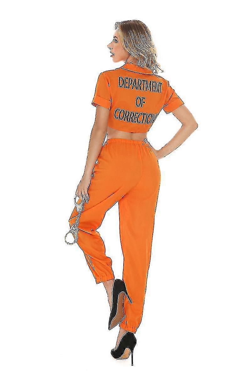 Adult Womens Orange Prisoner Costume Prison Outfits Top Pants Suit ...