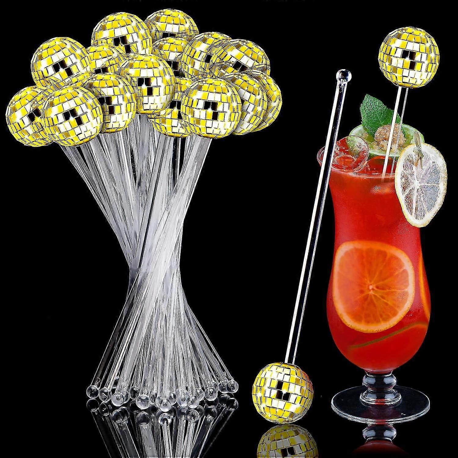 24Pcs Disco Balls Cocktail Stirrers Plastic Round Top Swizzle Sticks ...