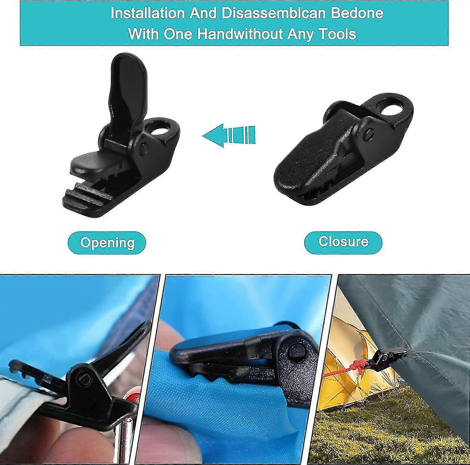 10 Sets Tarp Clip With Carabiner Tent Clip Awnings Windproof Clip Tent ...