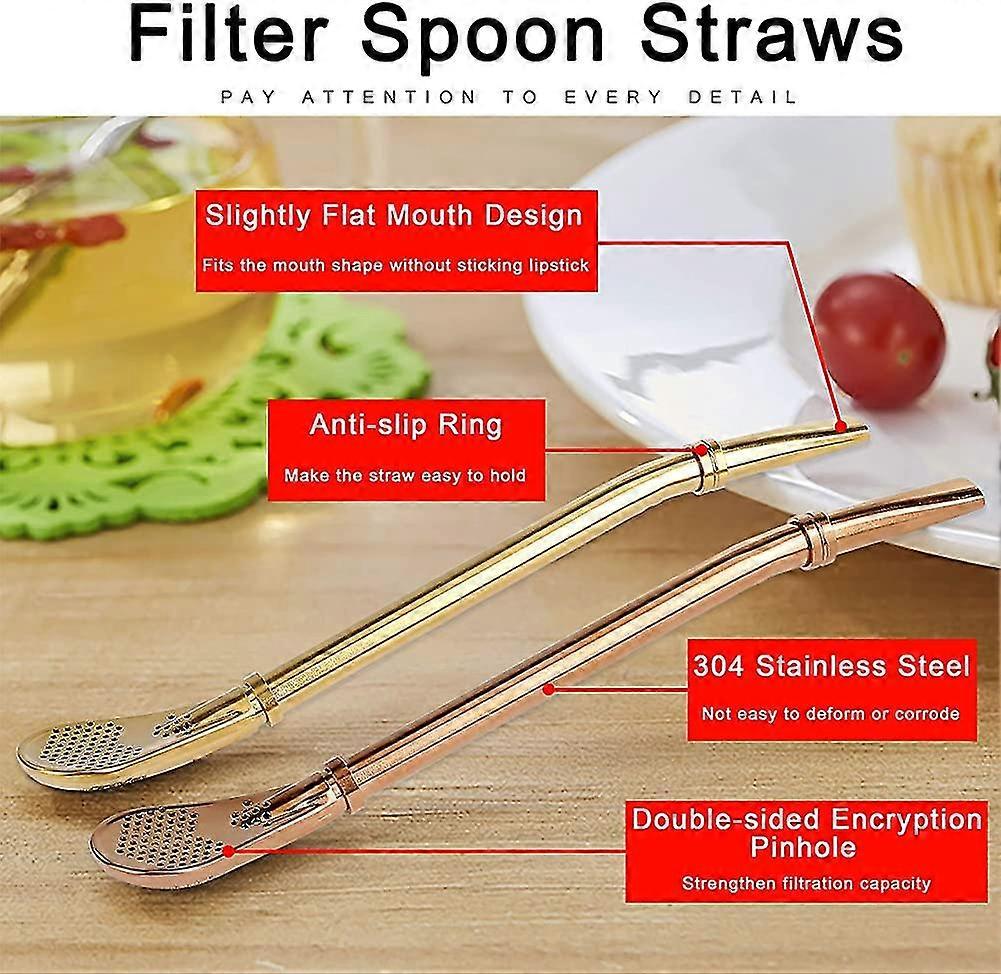 Stainless Steel Filter Straw Spoon Reusable Bombilla Straws Spoon ...