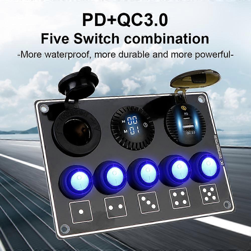 24V 12V Switch Panel 5 Buttons Car Light Toggle USB Charger Splitter ...