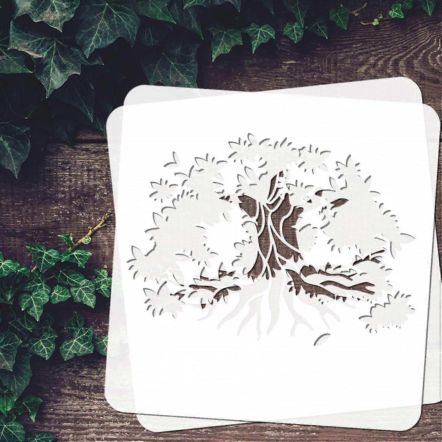 5PCS Layered Tree of Life Stencil 30x30cm PET Hollow Out Tree Painting ...