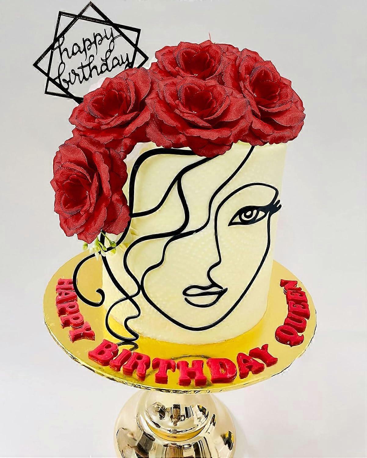 Red Acrylic Minimalist Art Lady Face Cake Topper Rose Cake Topper ...