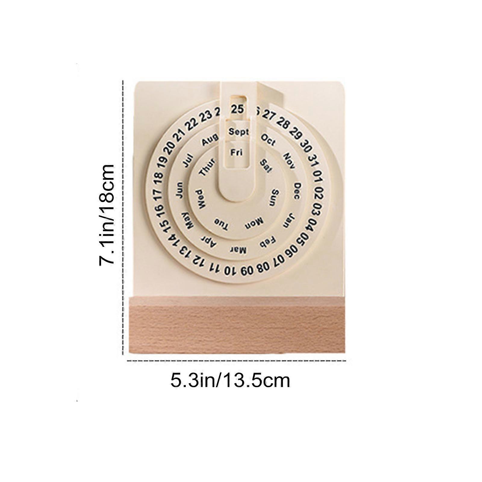 Perpetual Calendar Small Rotating Desk Circular Calendar with Wooden ...