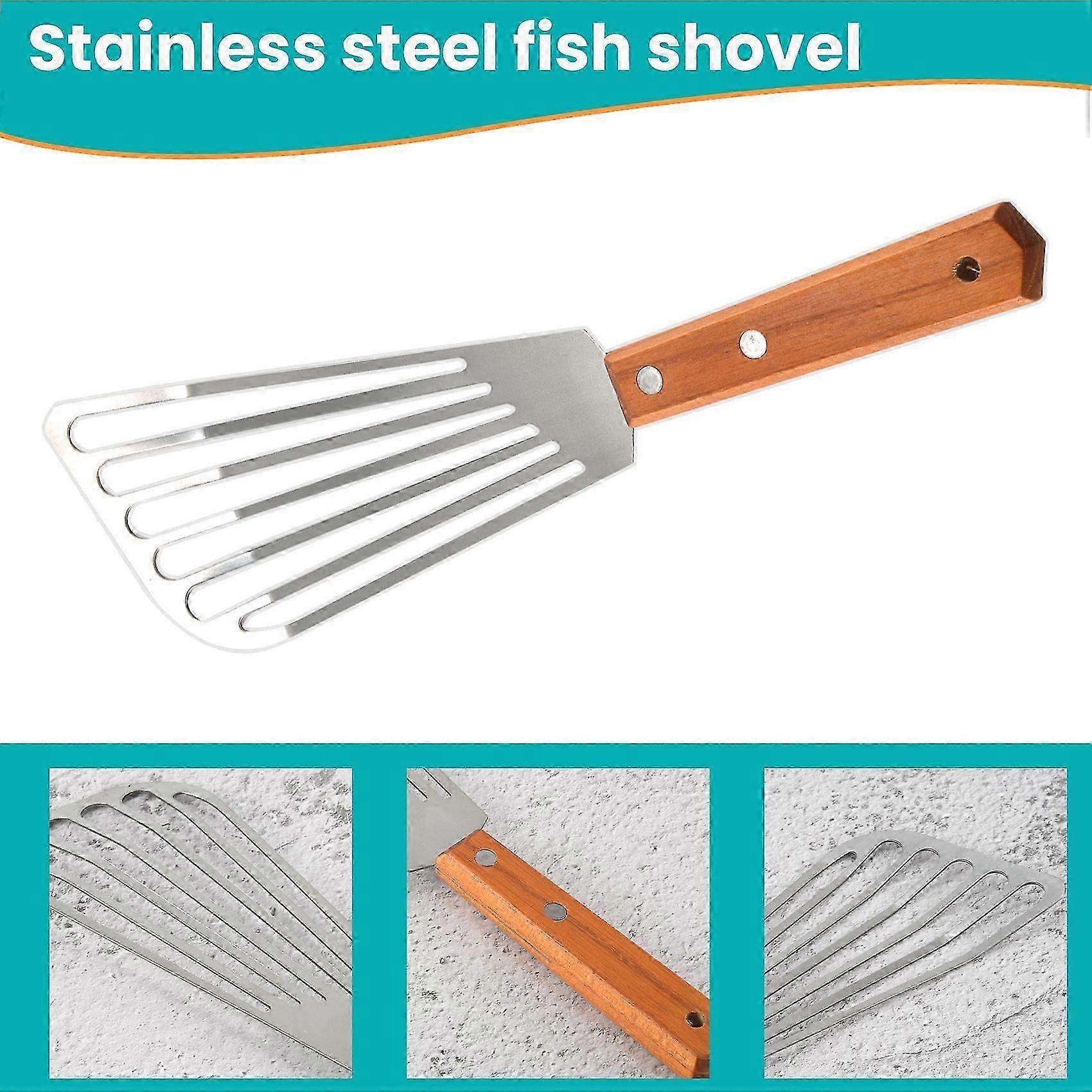 Stainless Steel Fish Spatula Turner, Wood Handle Fish Spatula, Slotted ...