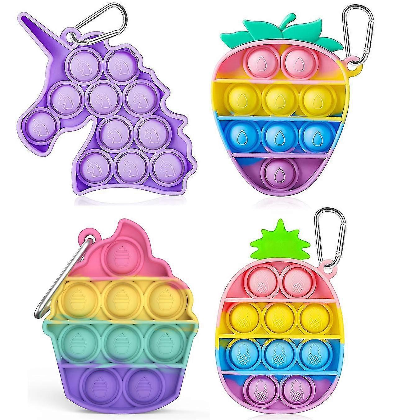 4 Packs Mini Pop It Keychain Fidget Toy Pack, Push Pop Bubble Simple ...