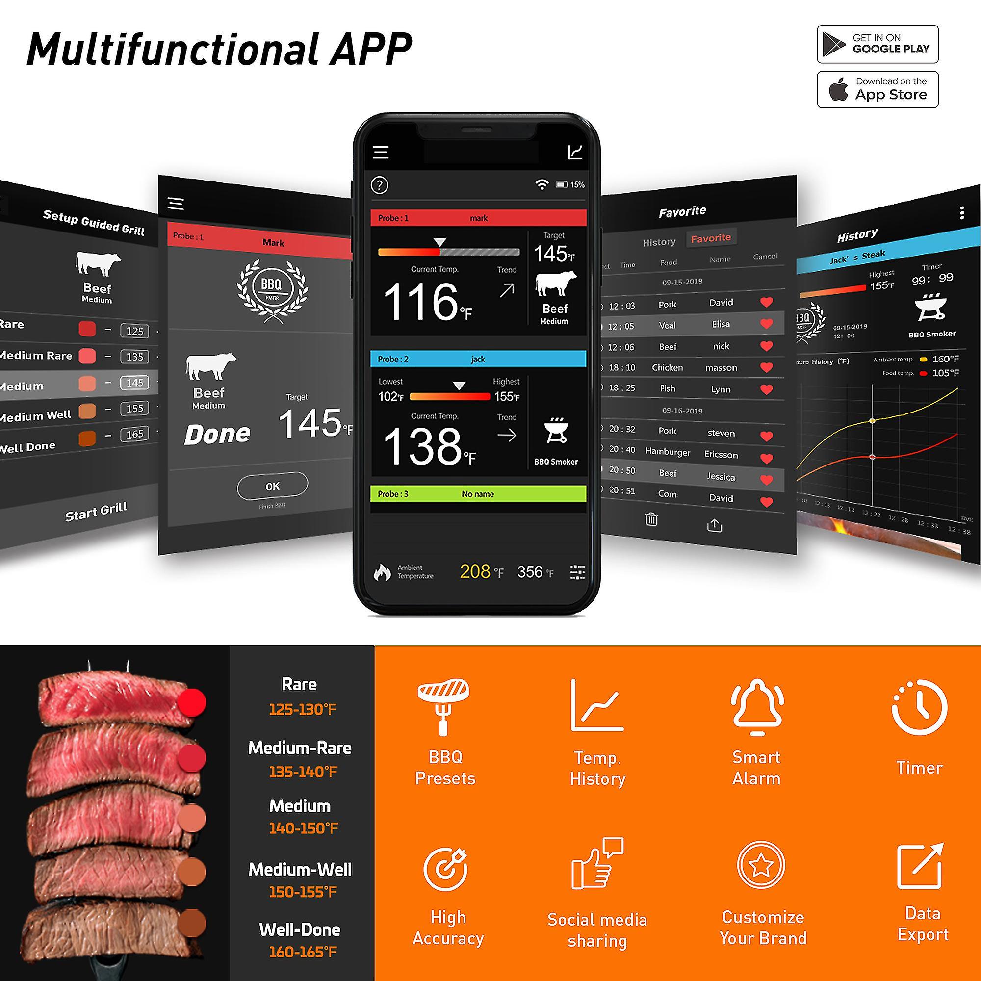 Food Cooking Bluetooth Wireless Bbq Remote Thermometer Probes Smart ...