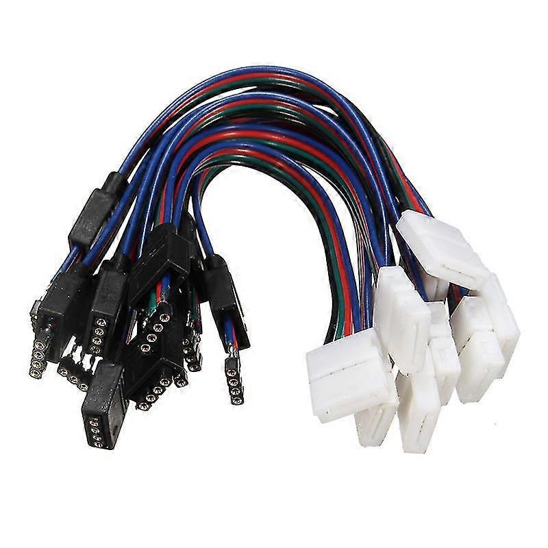 10 X Rgb 5050 3528 Led Strip Lights Connectors, 4 Pin 10mm Male Female Pcb Connector Wire Cable ...