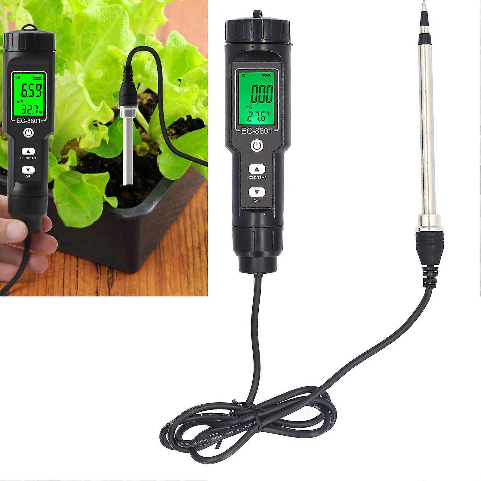 Soil EC Temperature Tester with Backlight - Portable Conductivity Meter ...