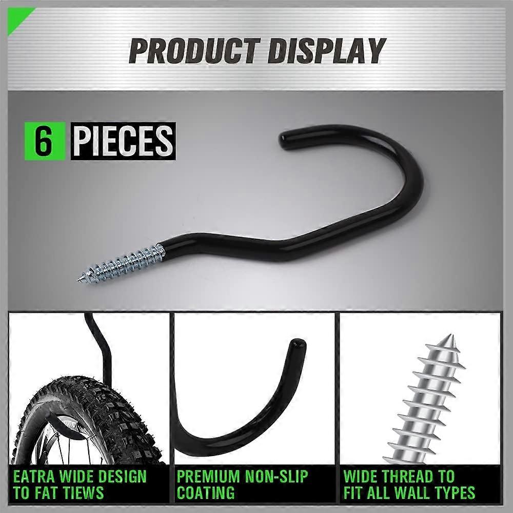 6-Pack Heavy Duty Bike Hooks - 6 Inch, 100 lbs Capacity, Ideal for ...