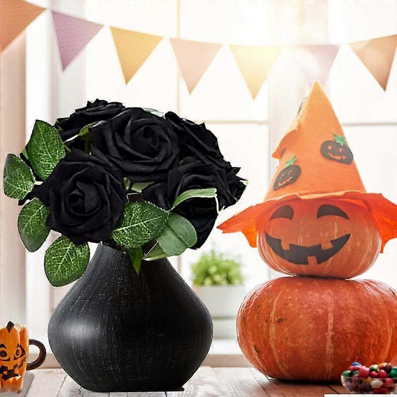Artificial Black Roses Halloween Fake Roses With Stems 25/50pcs ...