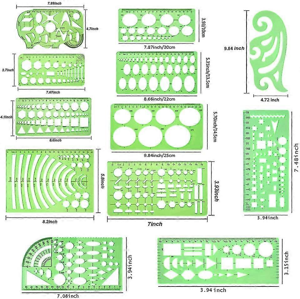 11 Pieces Geometric Drawings Templates Stencils Plastic Measuring ...
