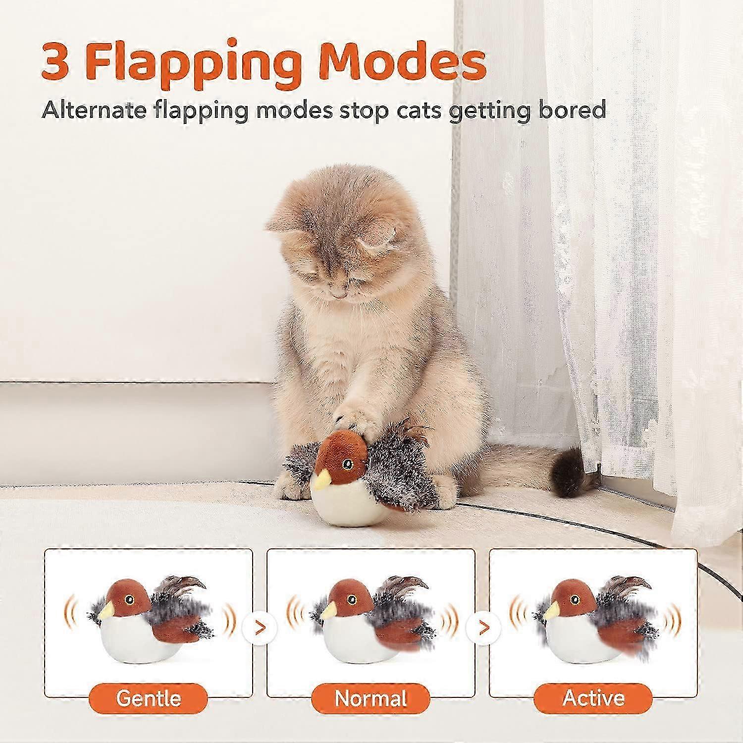 Potaroma Cat Toys Rechargeable Flapping Bird Sparrow, Lifelike Chirp ...
