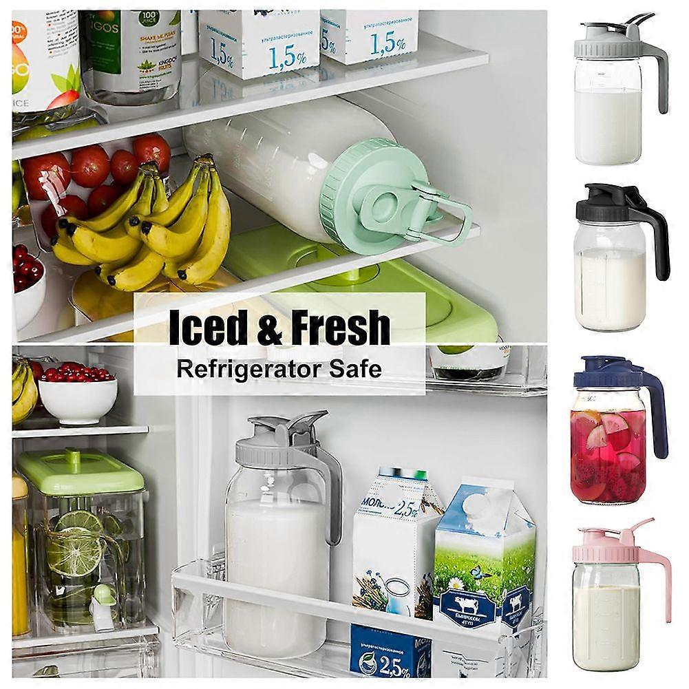 32oz Glass Mason Jar Pitcher with Flip Cap Lid & Pour Spout - Leak ...