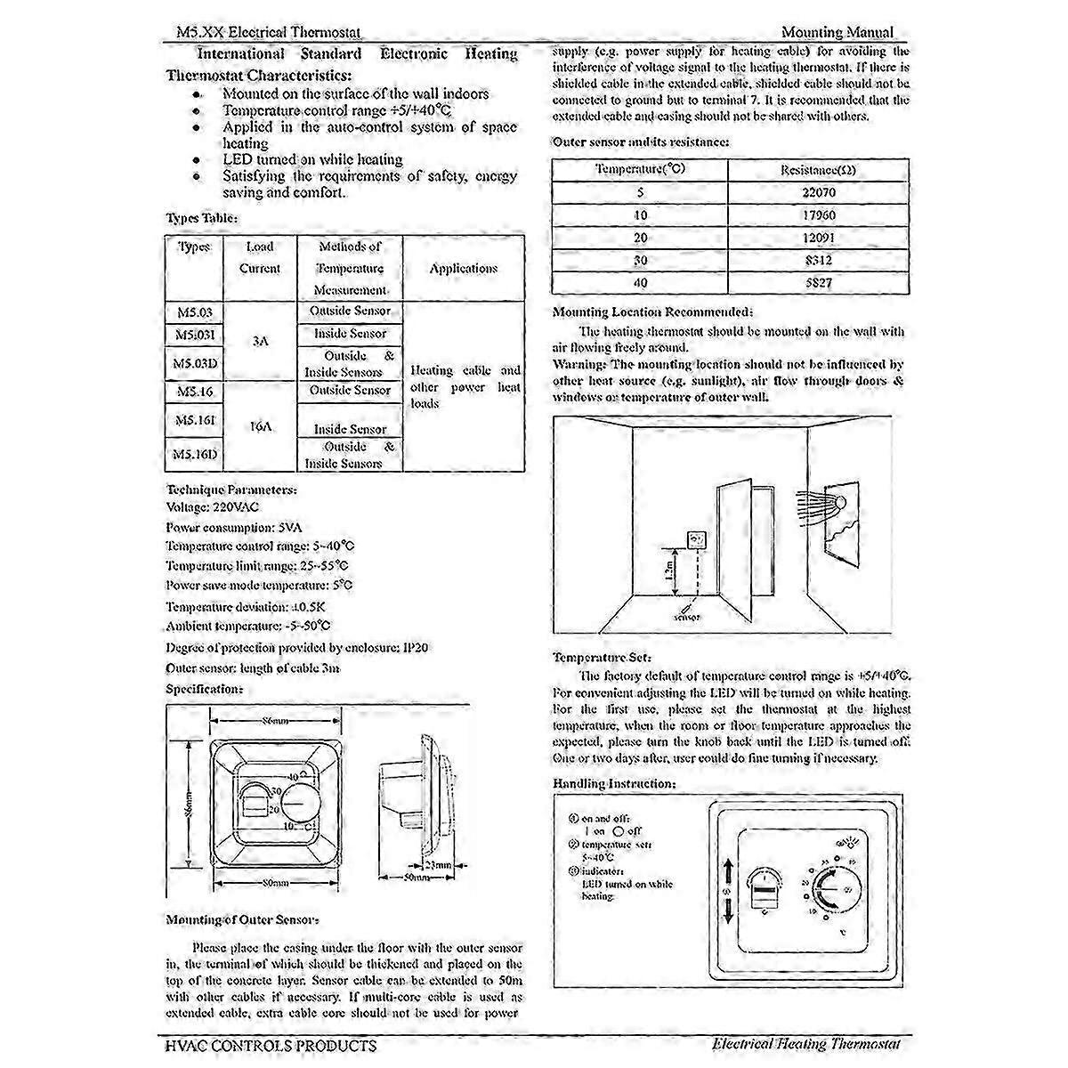 Mechanical Thermostat Remote Floor Heating Regulator Temperature ...