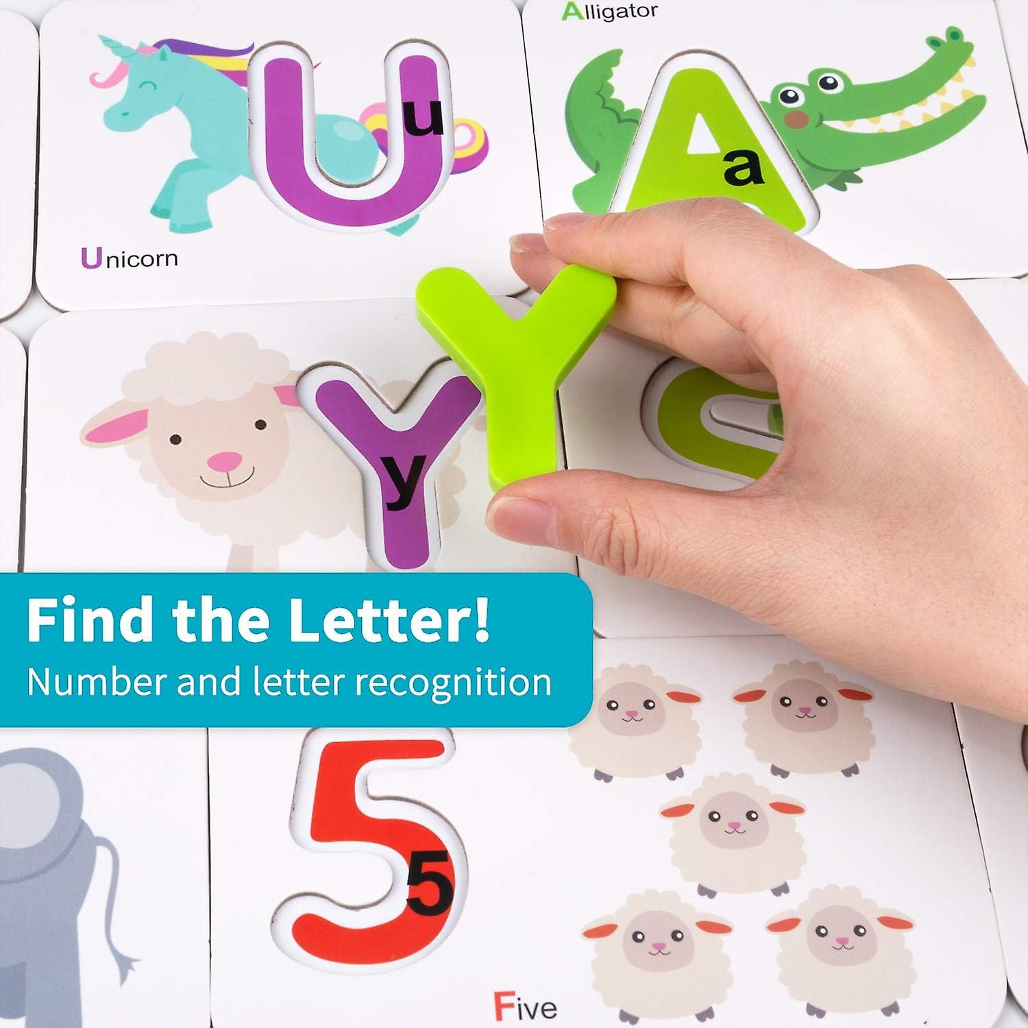 Toddler Animal Alphabet And Number Wooden Jigsaw Puzzle Flash Cards ...