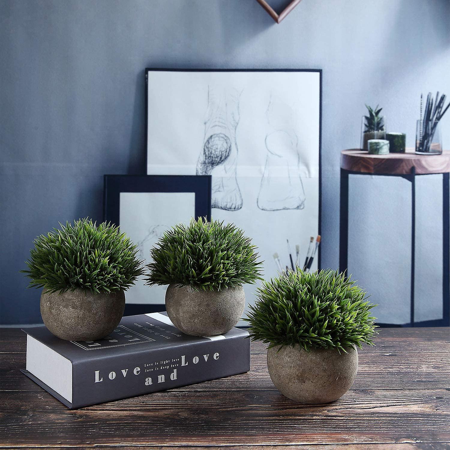 5 Inch Fake Artificial Potted Grass Plants - Small Green Pack of 3 ...