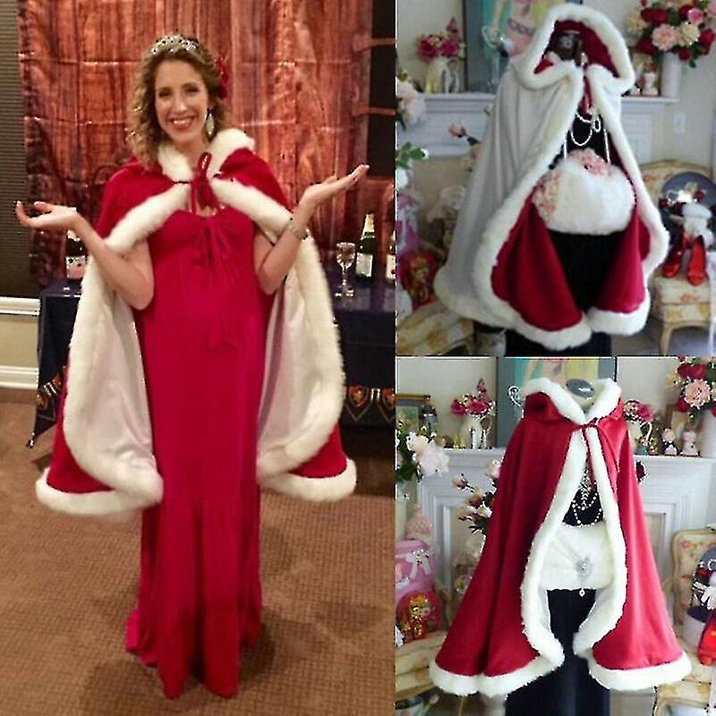 Adult Child Cosplay Christmas Mantle Red Velvet Santa Claus Luxury Cape ...