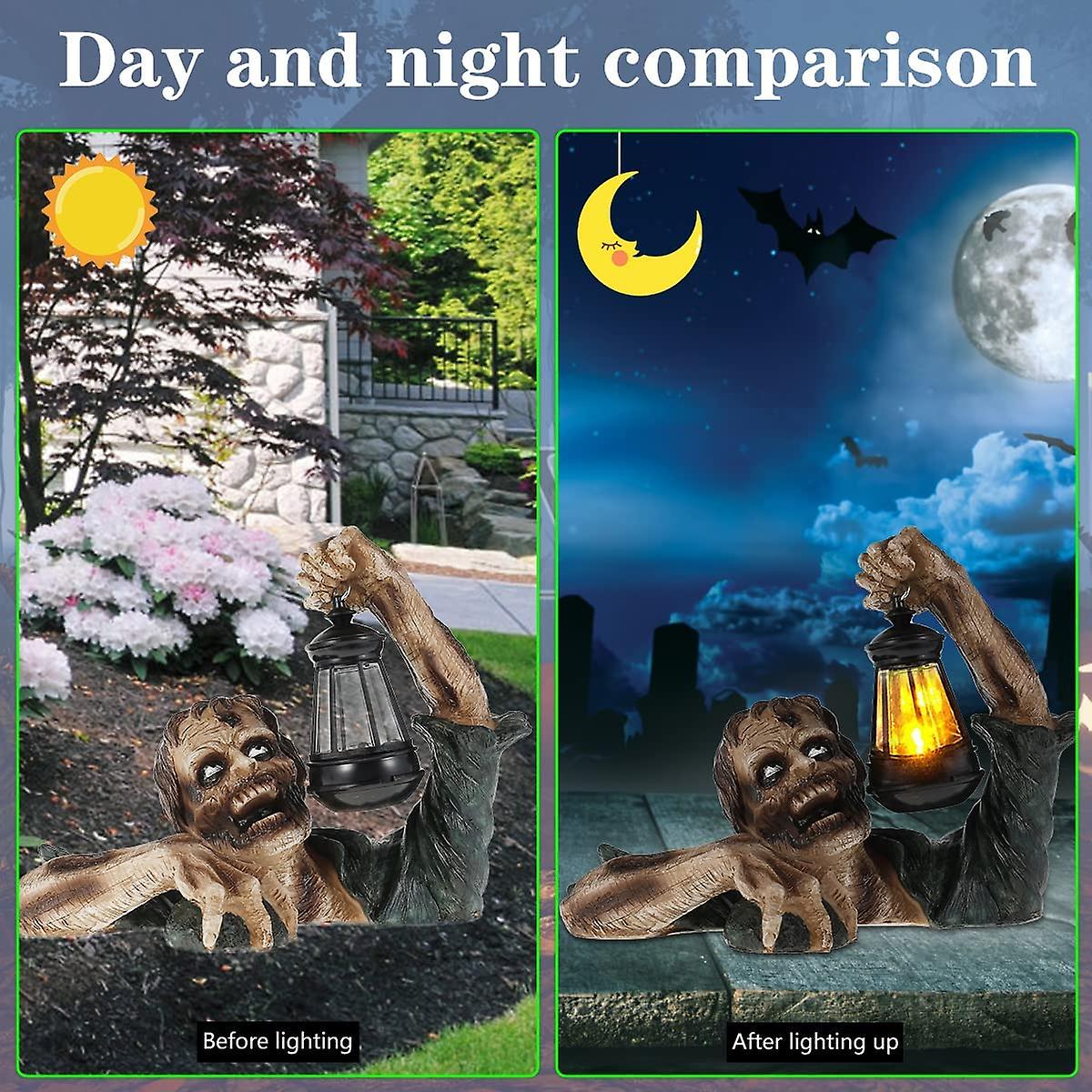 Halloween Zombie Statue with LED Lantern, Zombie Gnome Garden Statues ...