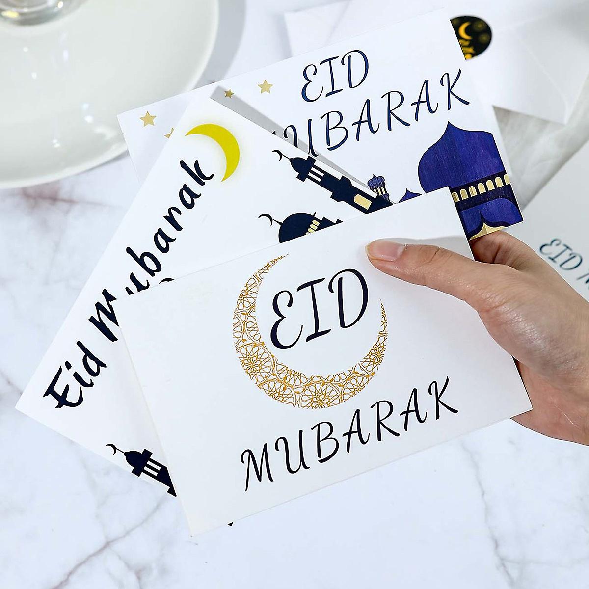 6pcs/set Eid Mubarak Thanks Cards With Envelopes Blank Inside Thank You ...