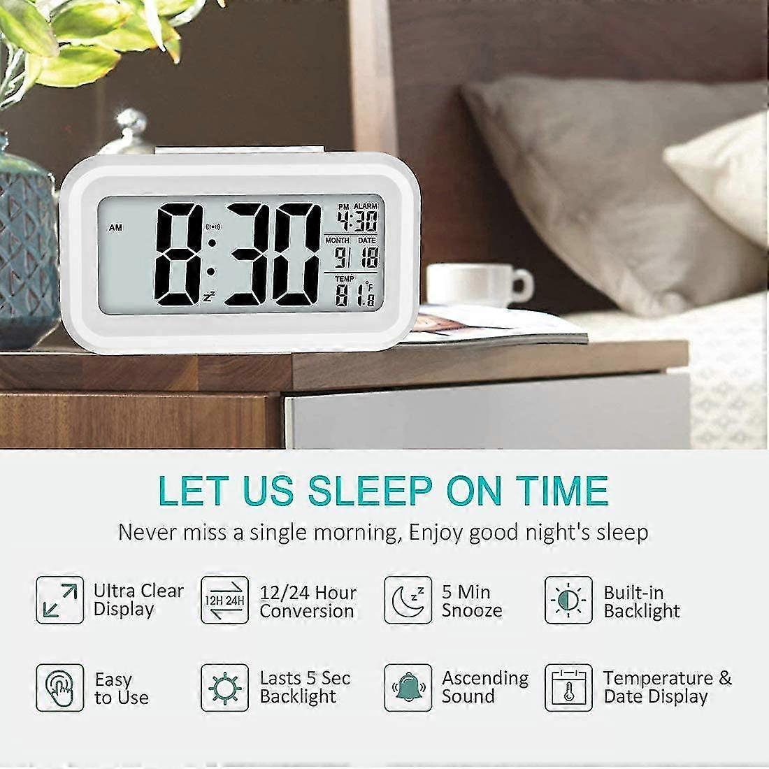 digital alarm clock, 12/24hr bedside clock with lcd backlit display ...