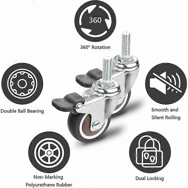 Set of 4 Swivel Casters M10 x 25mm Universal Furniture Casters Load ...