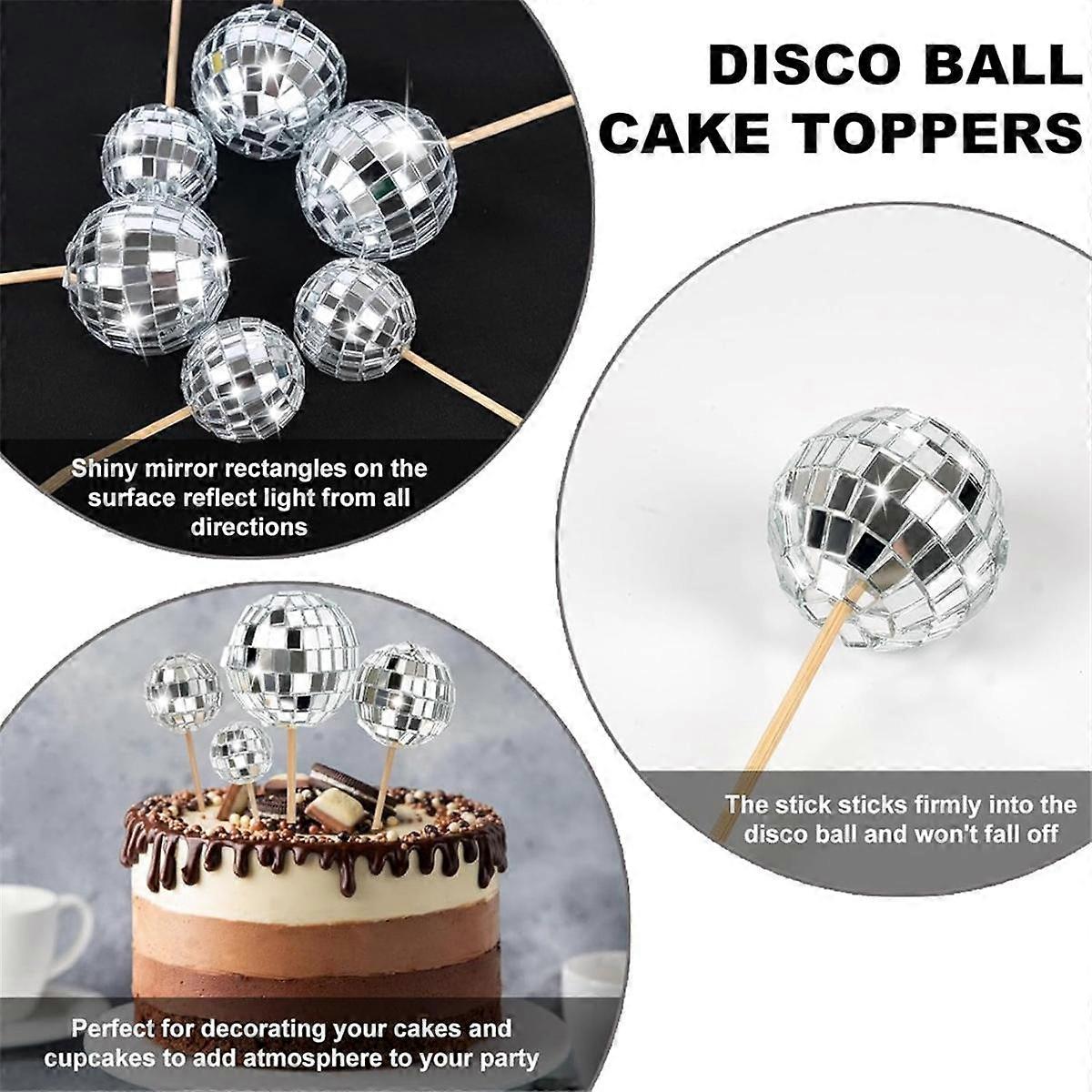 24Pcs Disco Ball Cupcake Toppers Happy Birthday Cake Topper Disco Ball ...