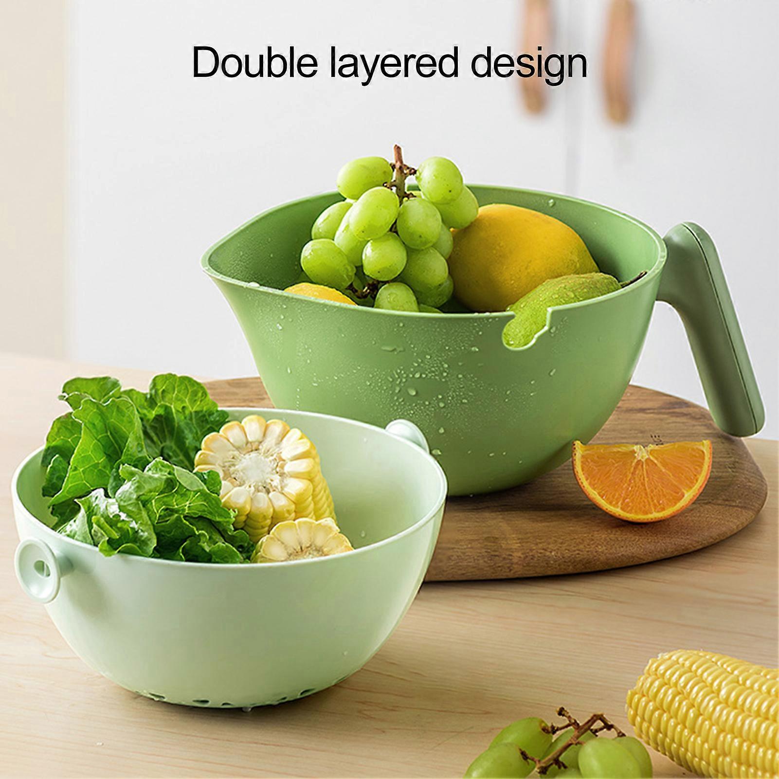 Double Layer Drain Basket with Handle Detachable Food Grade PP Fruit Vegetable Drainer Dryer ...