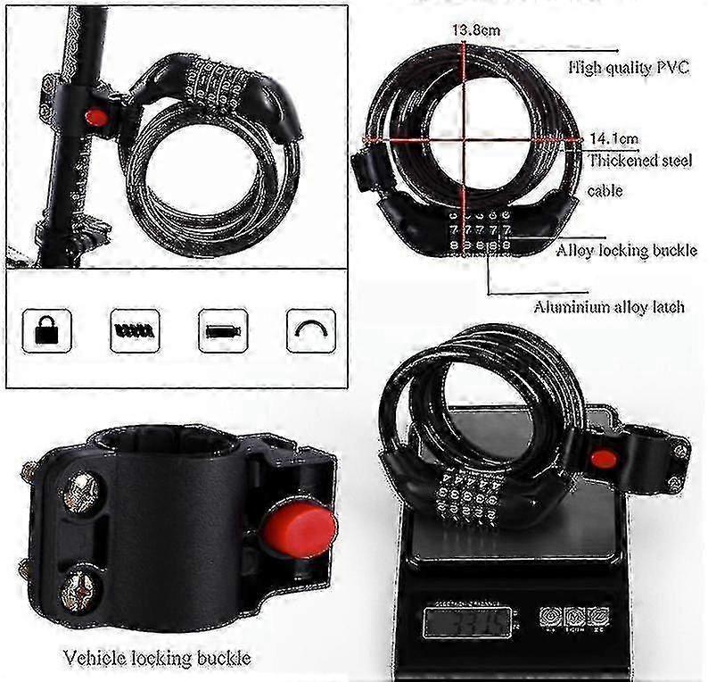 Children's Security Bicycle Lock, Colourful Combination Lock Women ...