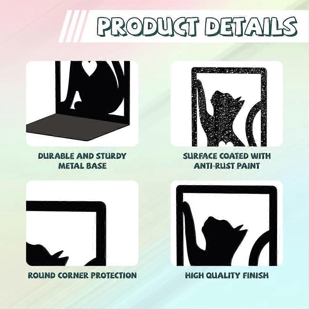 Two-piece metal cat bookends, with anti-slip stickers | Fruugo UK