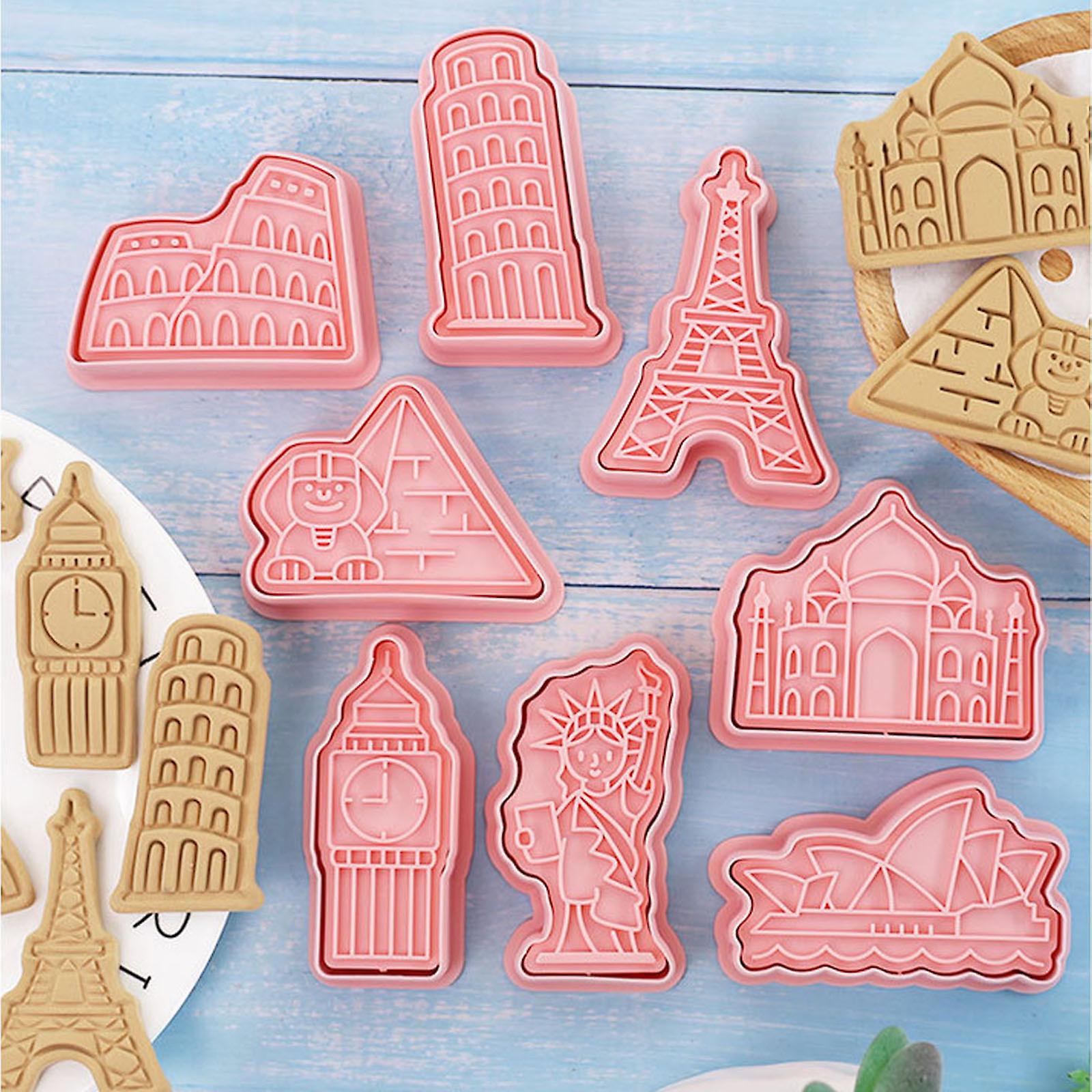 8x Landmark Building Cookie Cutters Plastic Cartoon 3d Cookie Stamps ...