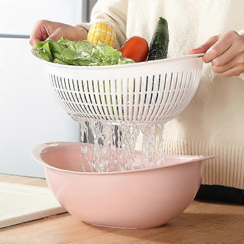 Double-Layer Plastic Colander Set with Lid, Kitchen Fruit and Vegetable ...