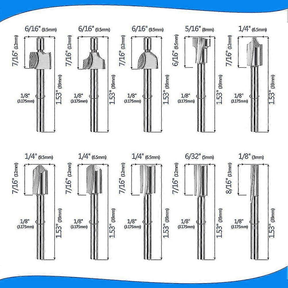 20Pc HSS Router Carbide Engraving Bits for Dremel Router Bit Set 1/8 ...