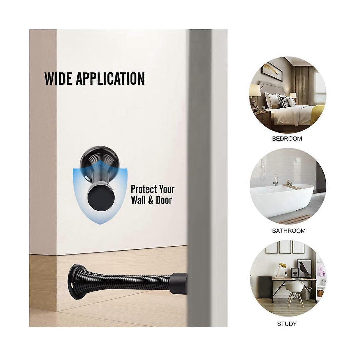 12 Pack Black Spring Door Stops, Flexible Spring Door Stopper with Low ...