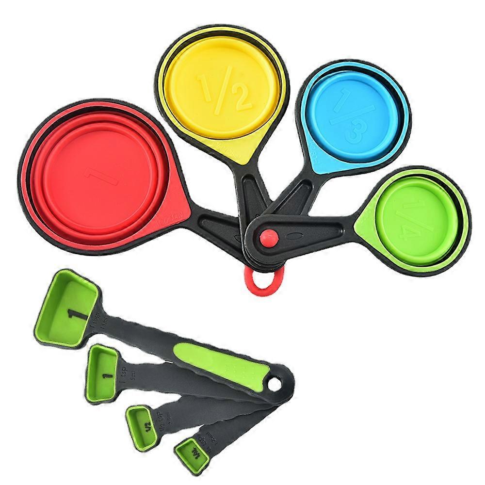 4-8PCS Set Measuring Cup Folding Measuring Spoon Set Coffee Sugar Scoop ...