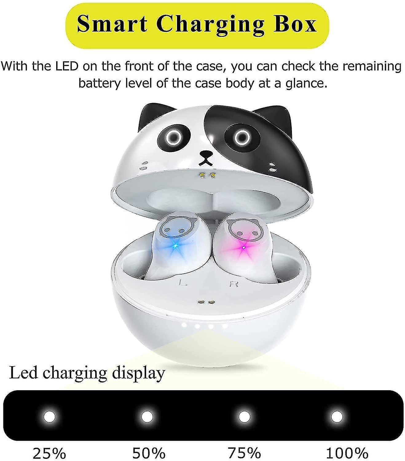 Children's Wireless Earbuds, Bluetooth Headset With Cute Panda Charging ...